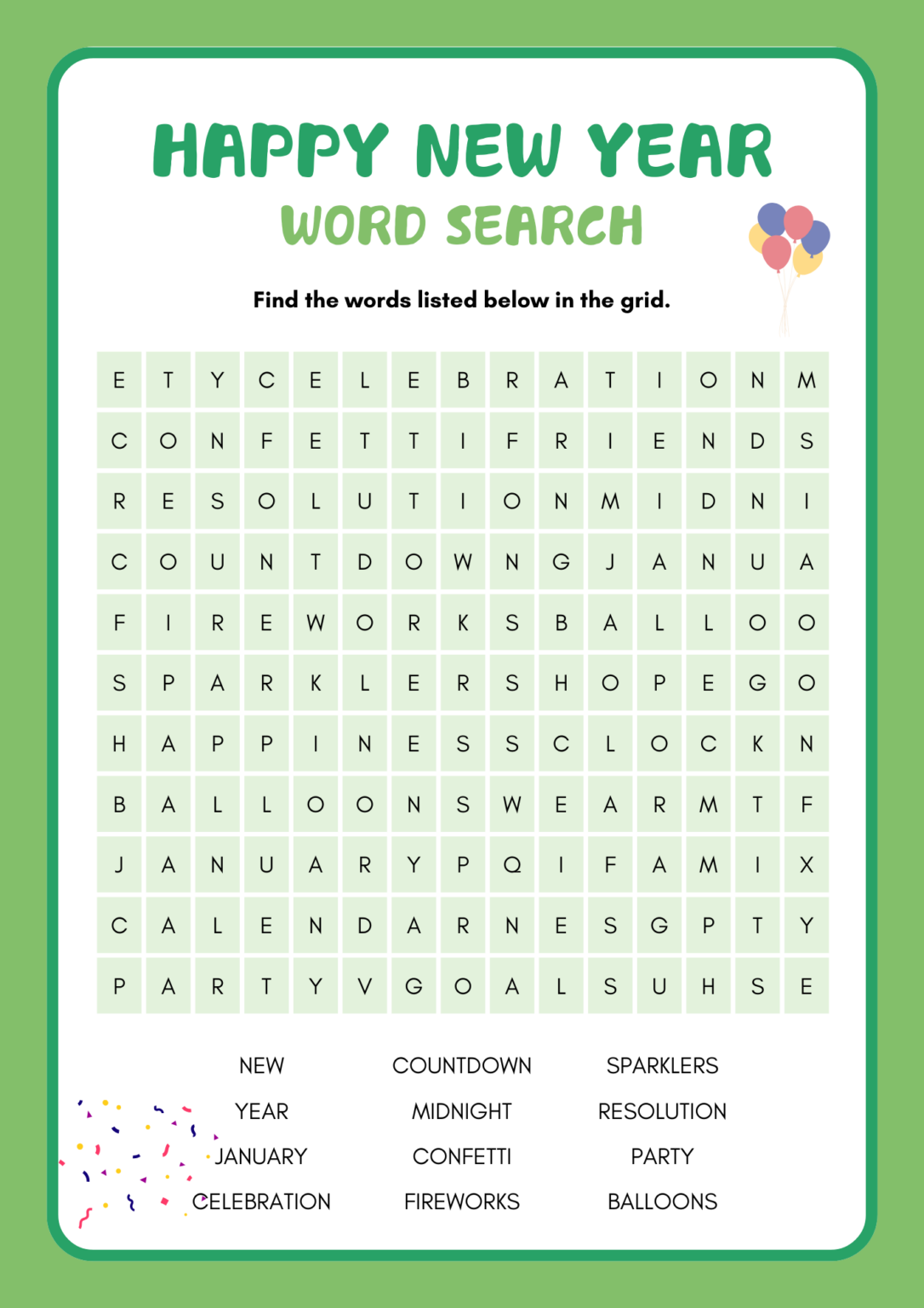 Happy New Year word search for kids (3 Free printables to solve) - Kids ...